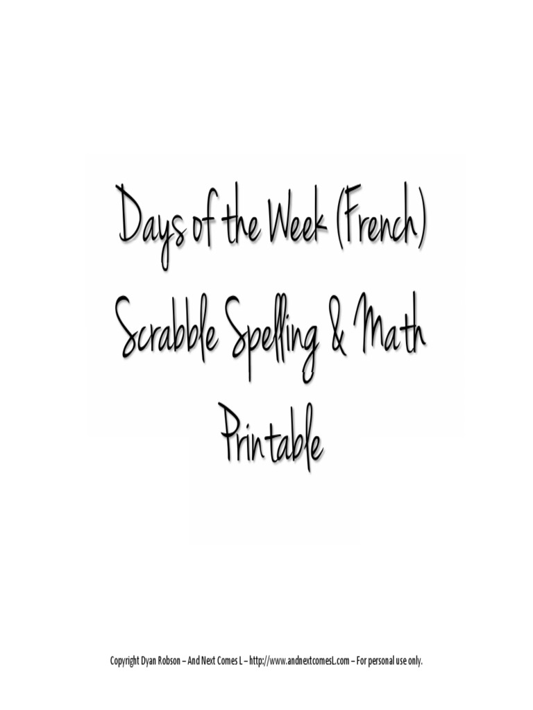 Days of The Week in French Scrabble Math Worksheet | PDF