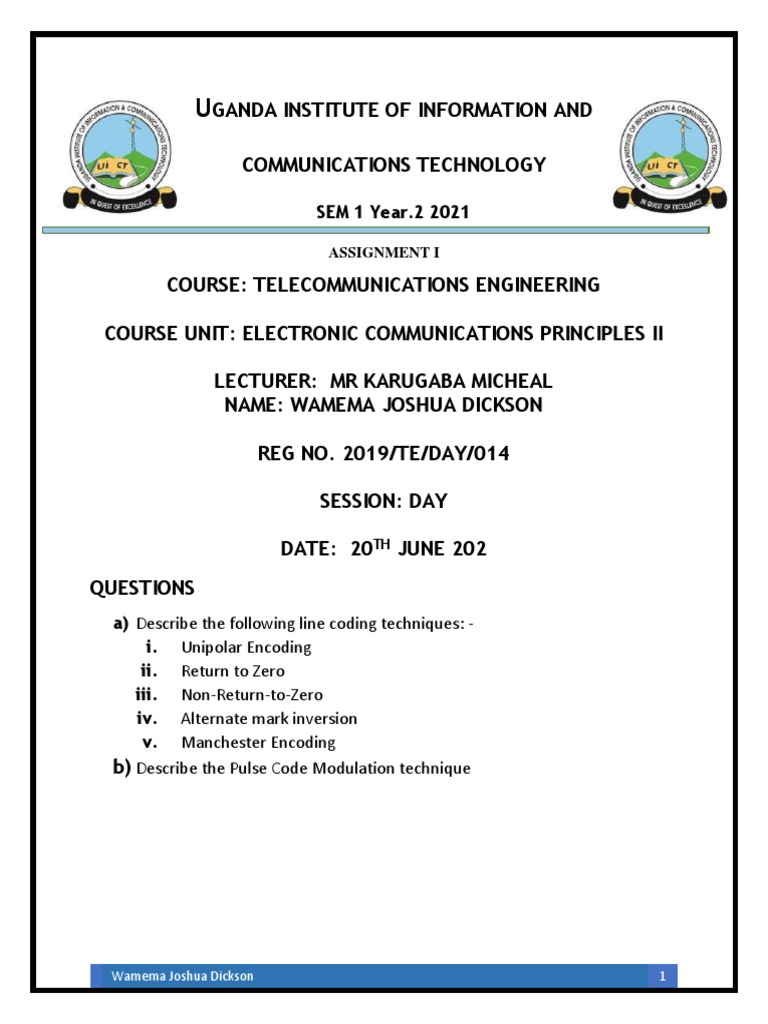 SEM 1 Year.2 2021: Assignment I | PDF | Modulation | Data Transmission