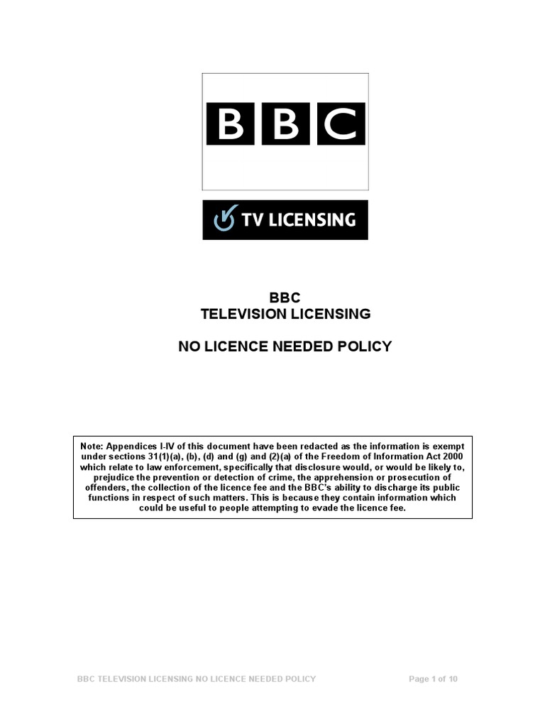 BBC Television Licensing No Licence Needed Policy Page 1 of 10 | PDF ...