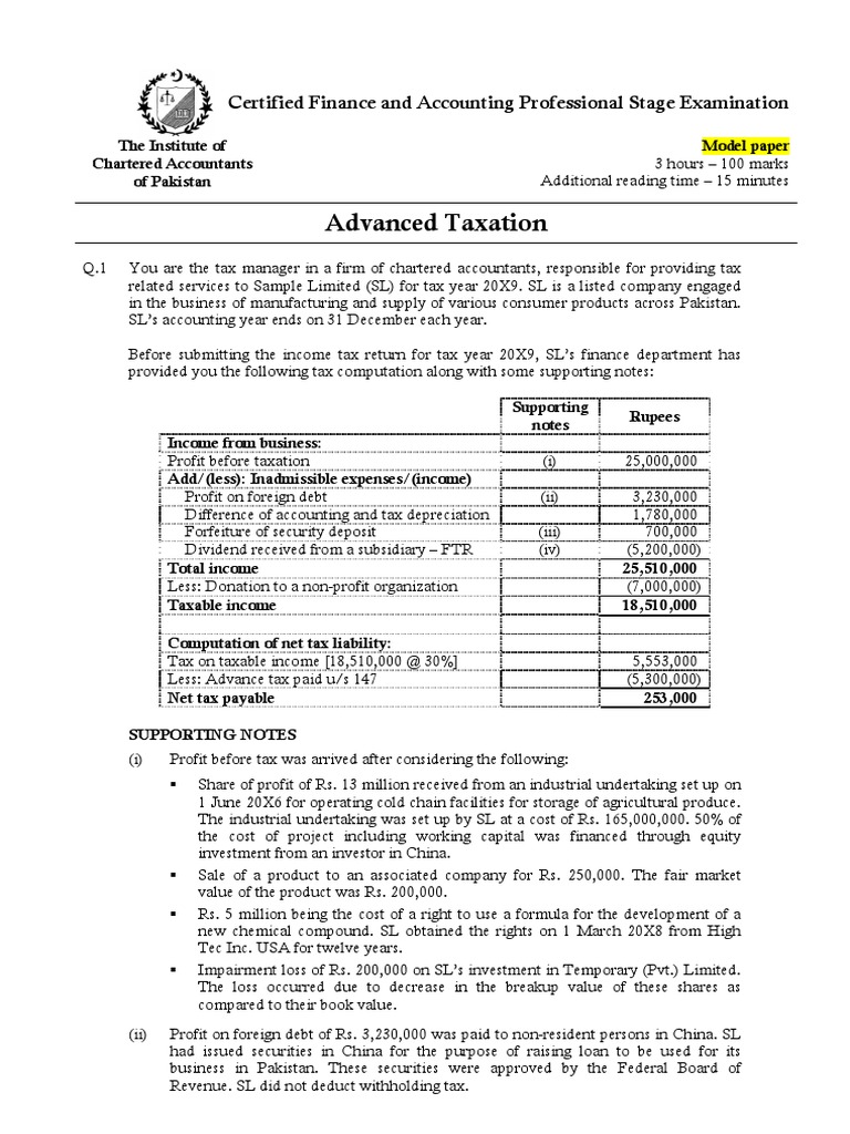 CFAP 5 ATAX Model Paper | PDF | Excise | Taxation