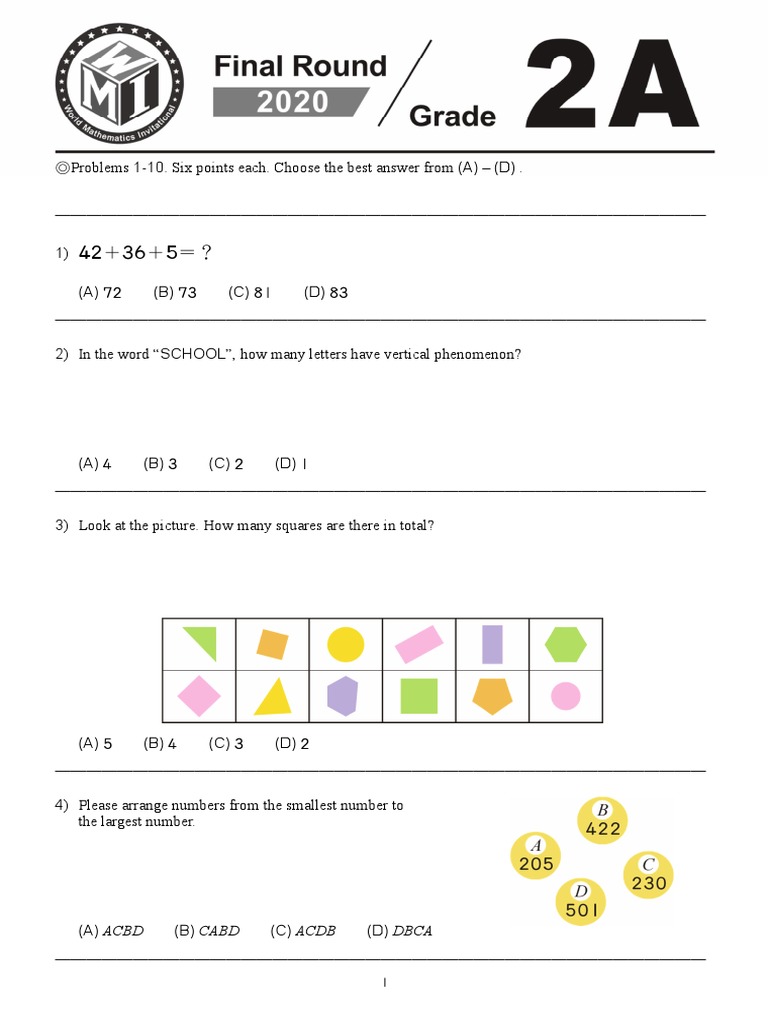 2020 WMI Final G02 Paper A | PDF | Teaching Mathematics