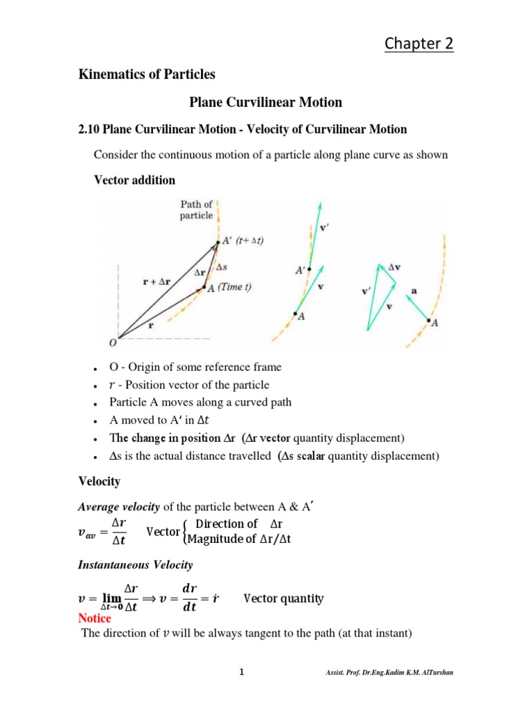 Kinematics of Particles Plane Curvilinear Motion | PDF | Velocity | Euclidean Vector
