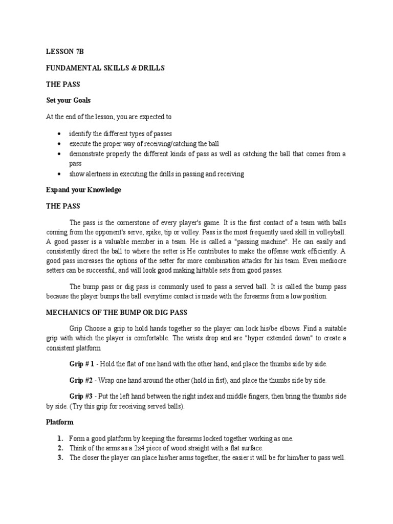 Lesson 7B The Pass | Download Free PDF | Volleyball | Hand