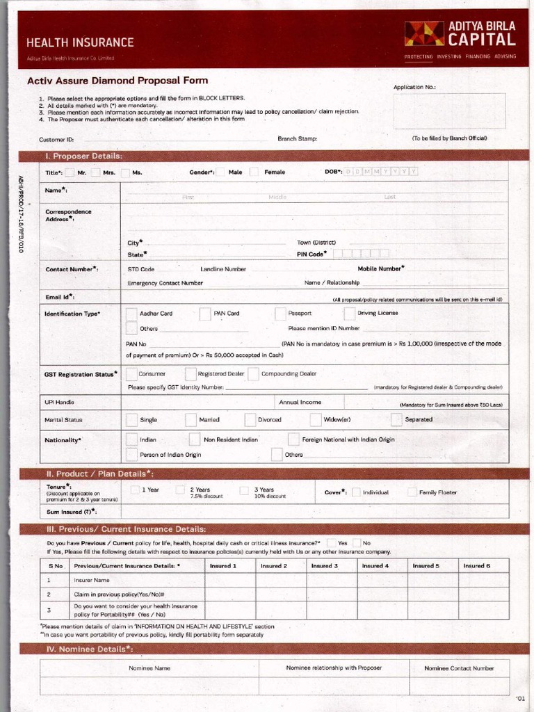 Activ Assure Diamond Proposal Form - An Overview of the Application for ...