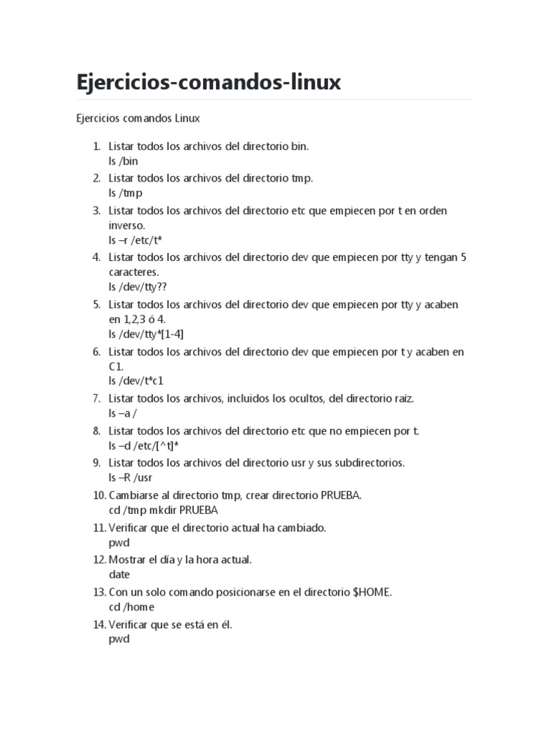 Ejercicios Comandos de Linux | PDF | Sistema de archivos | Archivo de ...