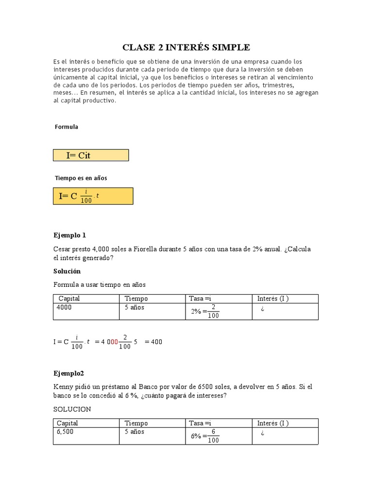 Clase 2 Interés Simple | PDF | Interés | Economias