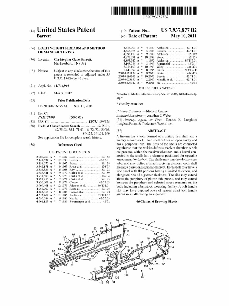 Barret m240lw Us7937877 | PDF | Gun Barrel | Sheet Metal