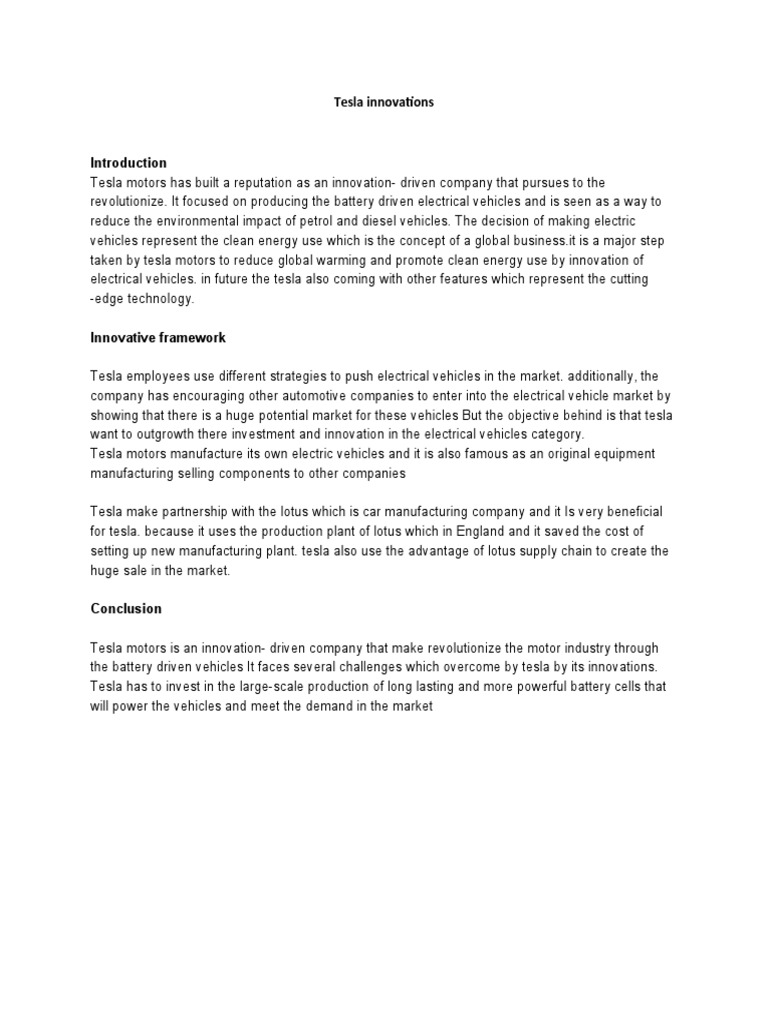 Tesla Innovations and Conclusion | PDF | Technology & Engineering