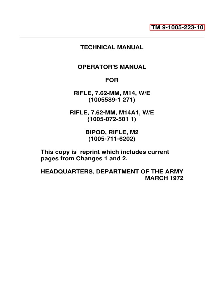 M14 Rifle Operator's Manual | PDF | Magazine (Firearms) | Gun Barrel