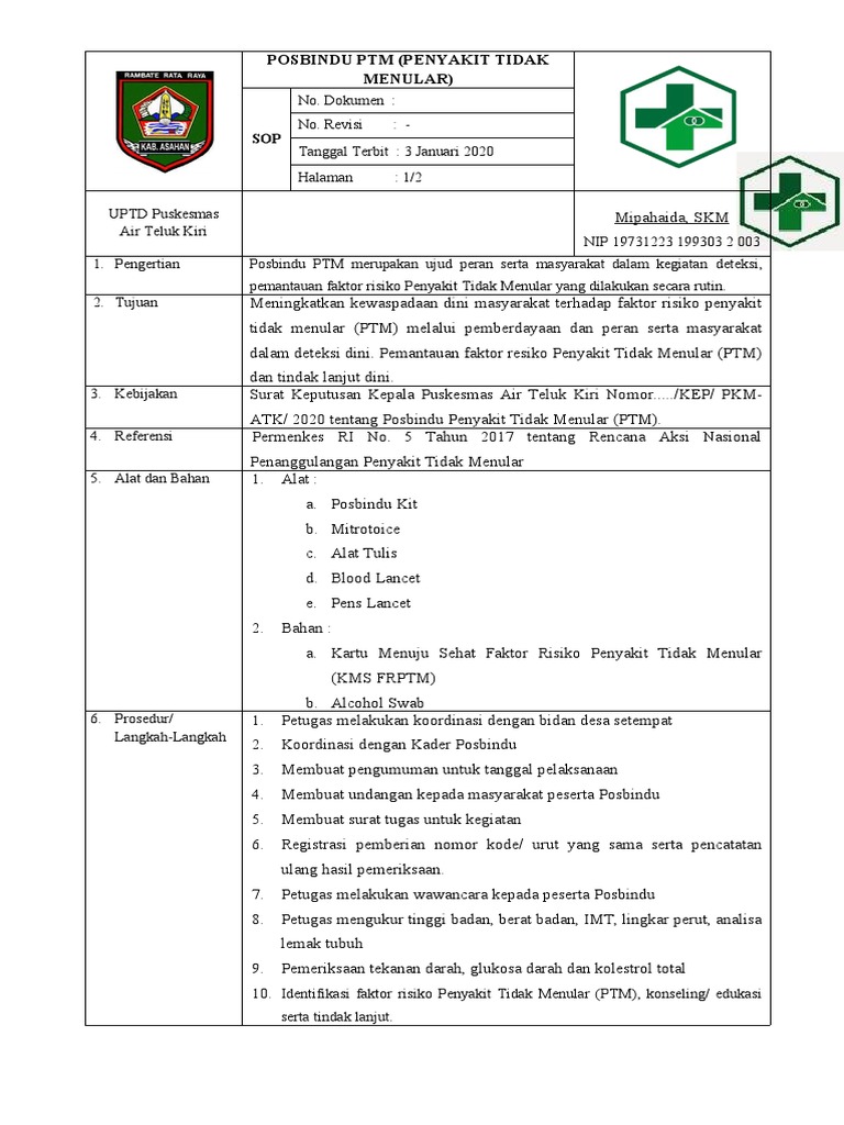 Sop Posbindu PTM | PDF | Sains & Matematika