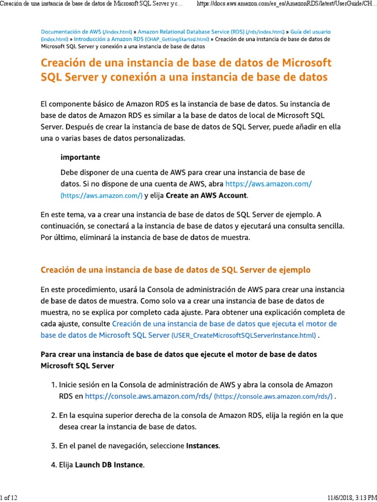 Laboratorio de AWS RDS | PDF | Software de Microsoft | Gestión de tecnología de la información