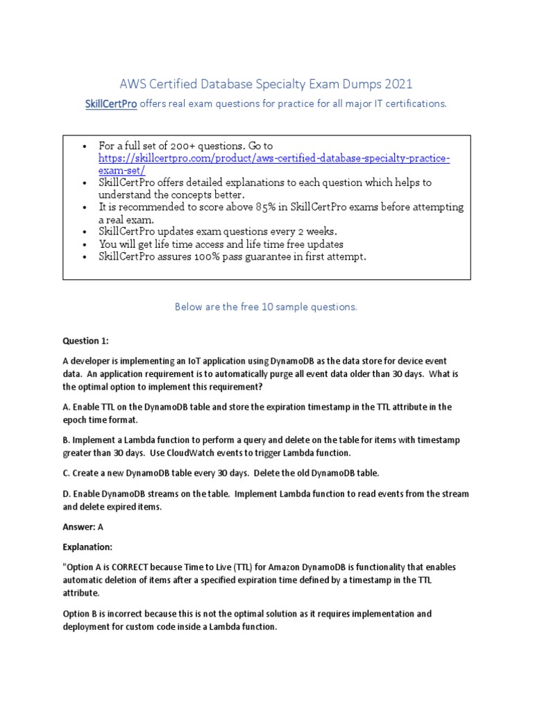 AWS Certified Database Specialty Exam Du | PDF | Databases | Data Management