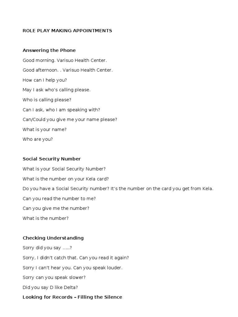 Role Play: Making Appointments | PDF | Wellness