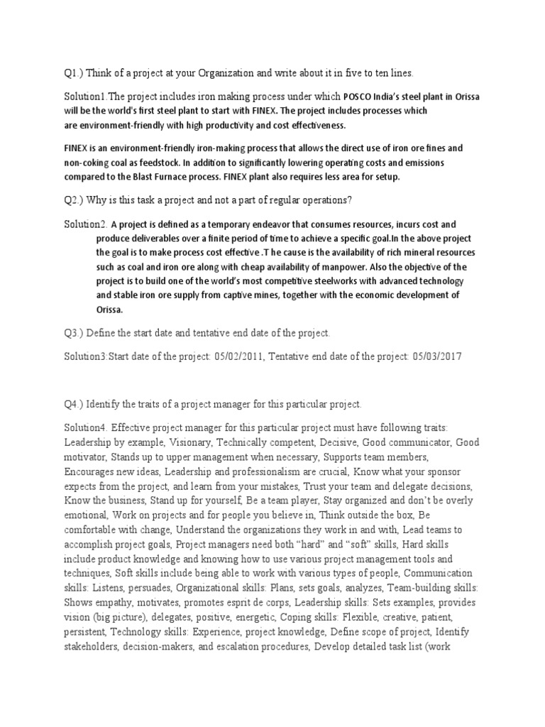 POSCO India's FINEX iron-making process project | PDF | Project ...