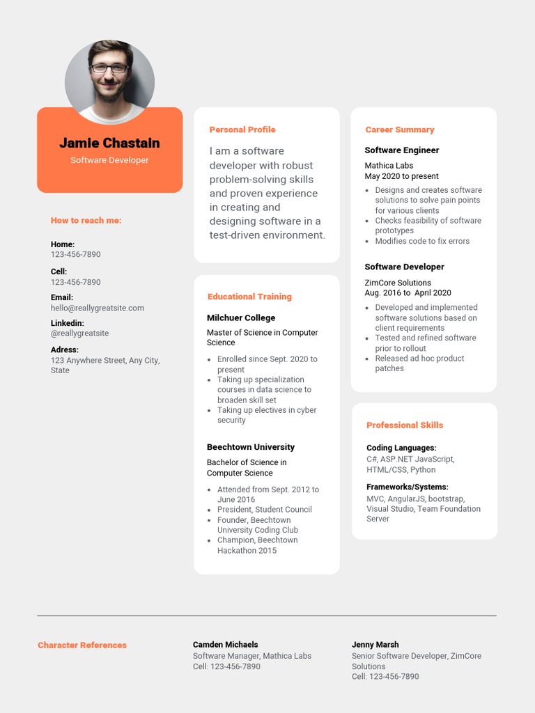 Orange and Black Professional Resume | PDF | Programmer | Angular Js