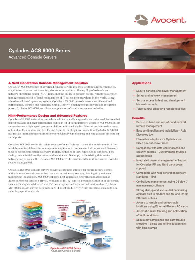 Cyclades ACS 6000 Series: Advanced Console Servers | PDF | Modem | Data Center