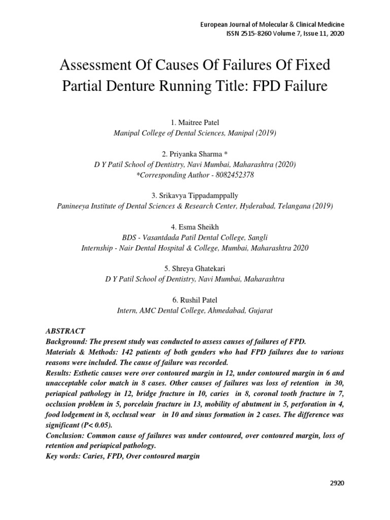 Failure FPD | PDF | Dental Implant | Medicine