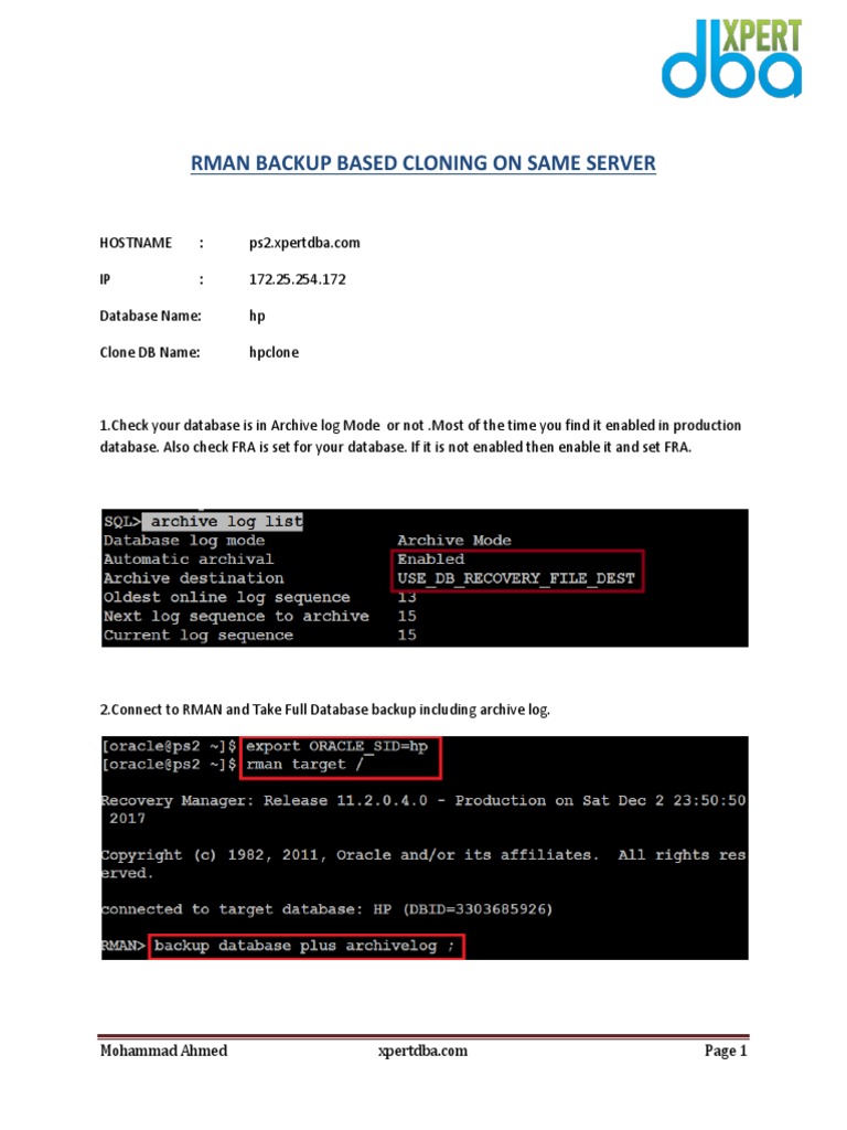 Oracle Rman Backup Based Cloning On Same Host 2 Pdf Backup Databases