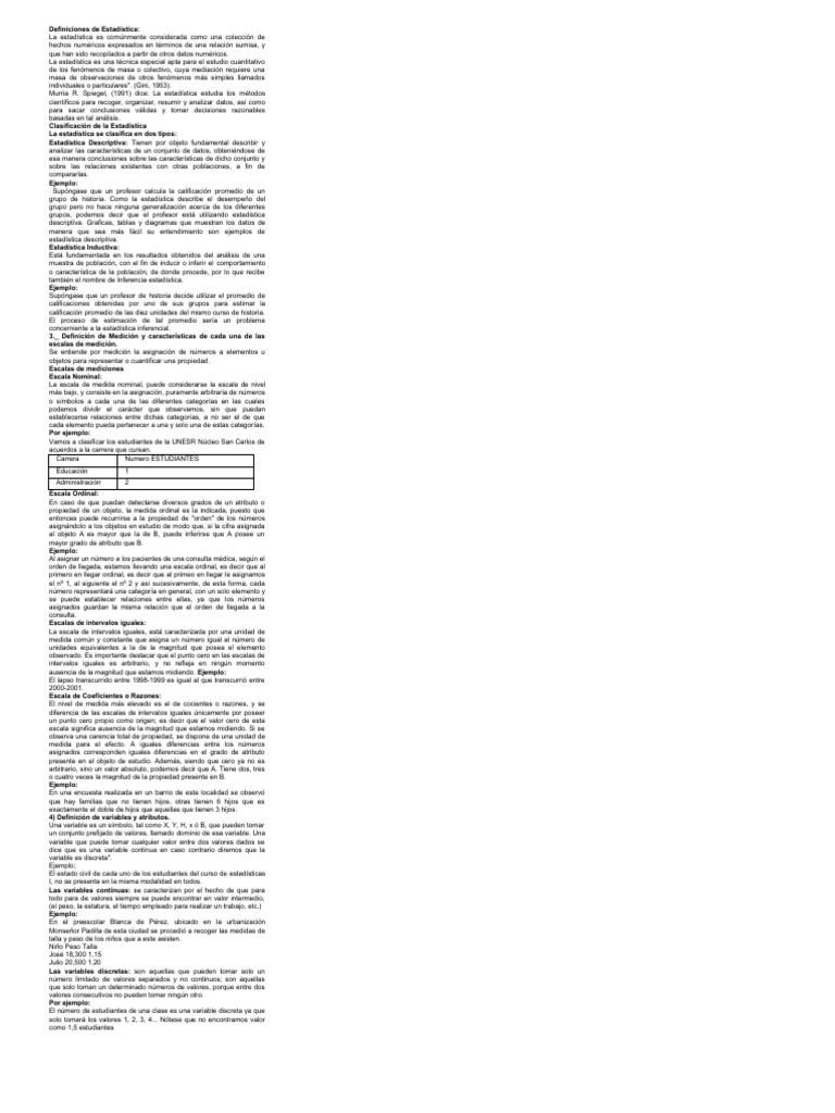 CHULETA | PDF | Nivel de medida | Estadísticas