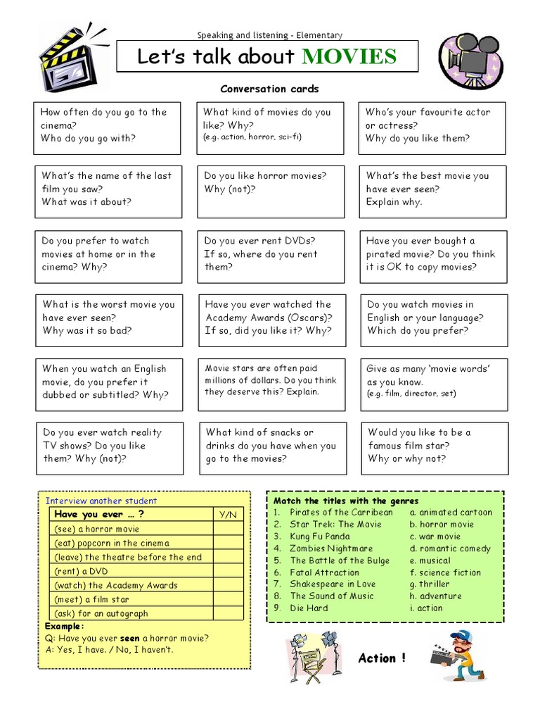 Lets Talk About Movies Activities | PDF | Action Films | Horror Films