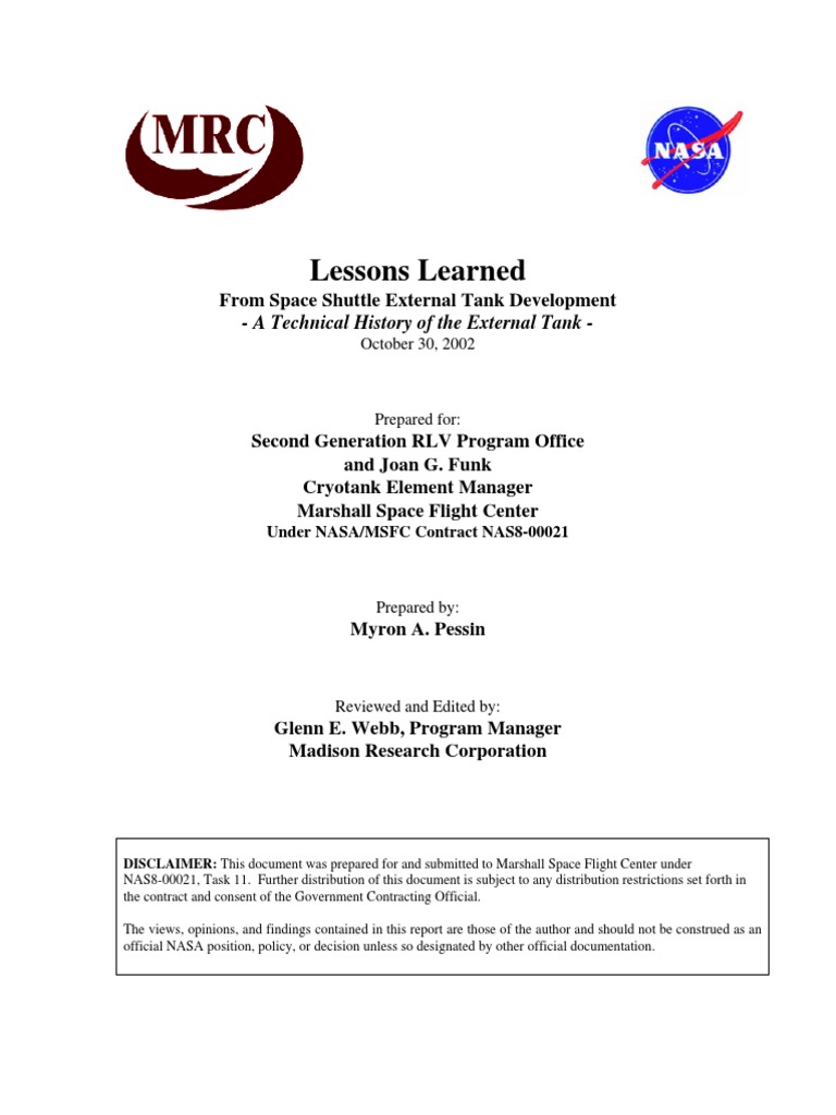 SLWT Lessons Learned | PDF | Space Shuttle Solid Rocket Booster | Space ...
