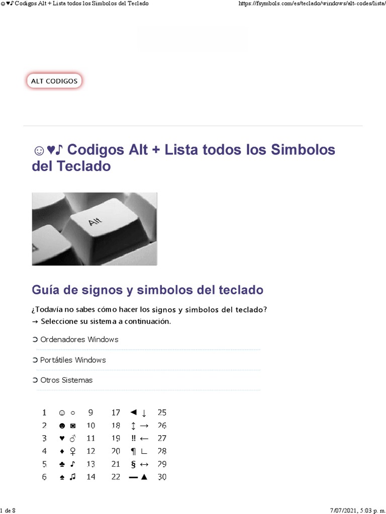 Codigos Alt+ | PDF | Codificación de caracteres | Red de computadoras