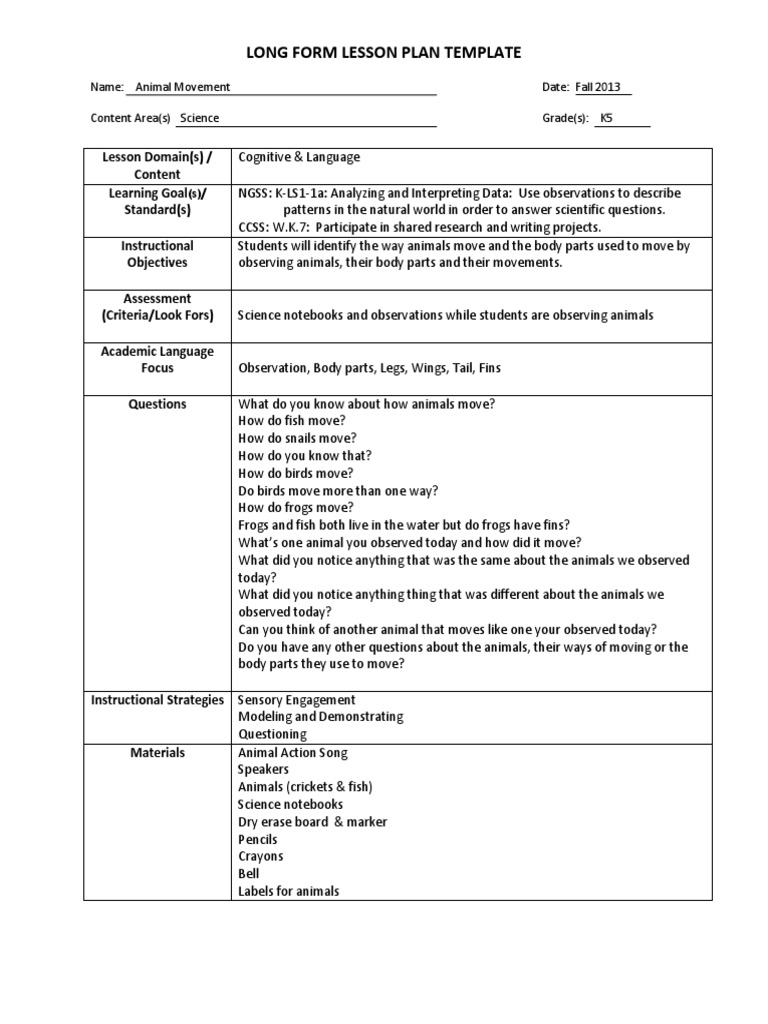 Long Form Lesson Plan Template | Download Free PDF | Lesson Plan | Science