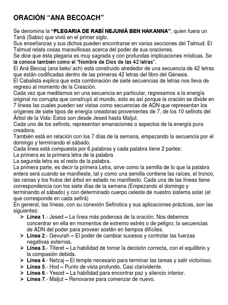 Oración Ana Becoach | PDF | Kábala | Oración