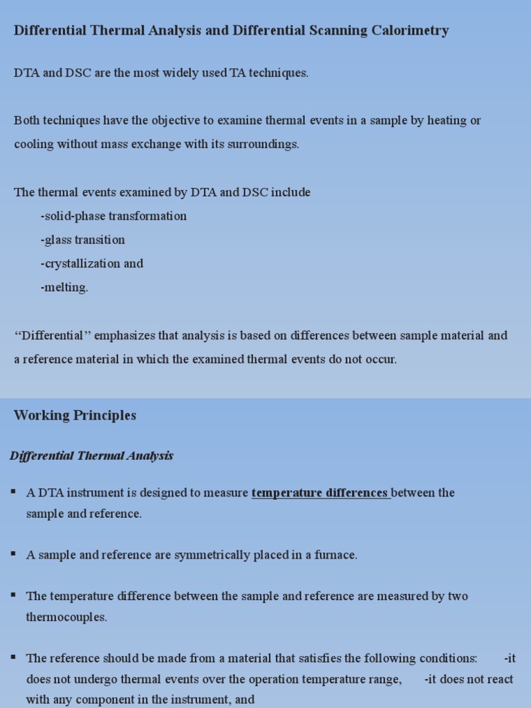 DTA and DSC Techniques for Thermal Analysis | PDF | Differential ...