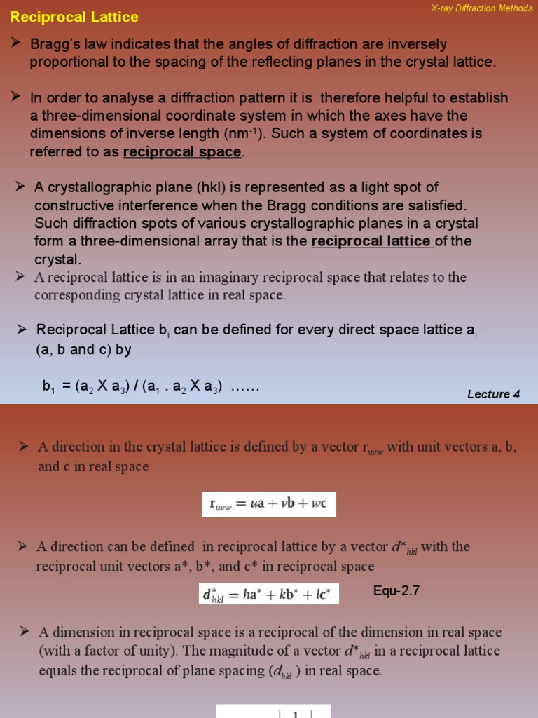 A Reciprocal Lattice Is in An Imaginary Reciprocal Space That Relates ...