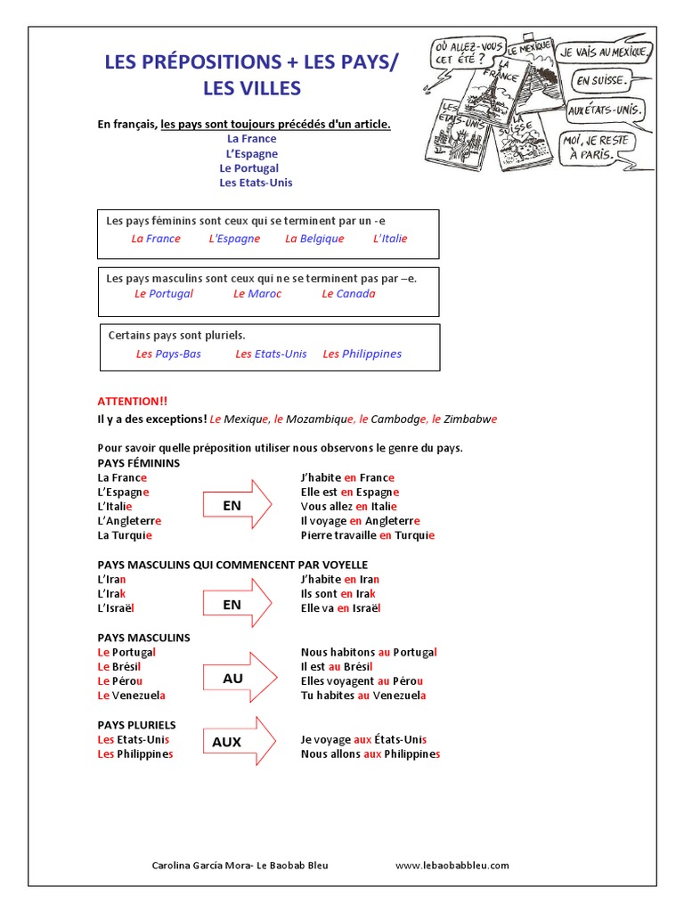 Prépositions des pays et villes en français | PDF | Linguistique | Langues
