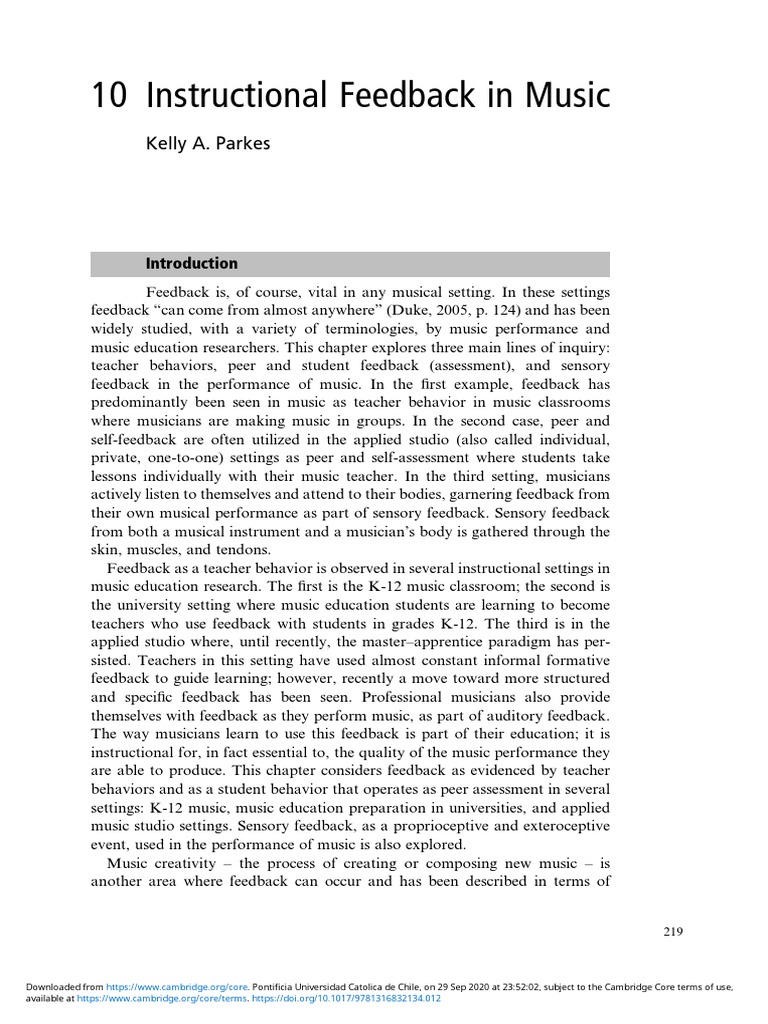 Effective Feedback in Music Education | PDF | Teachers | Music Education