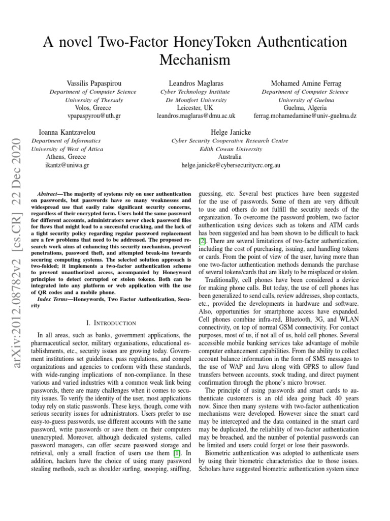 A Novel Two-Factor Authentication Mechanism Using Honeytokens and Mobile Phones to Enhance ...