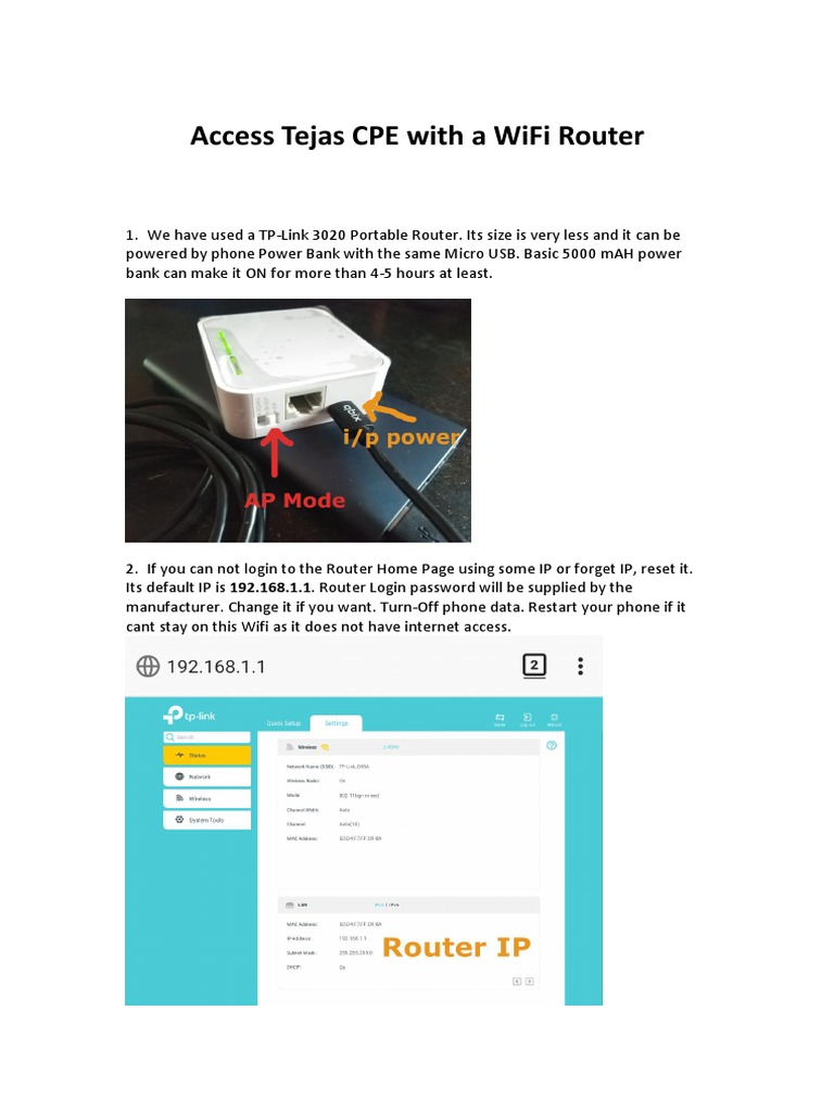 Tejas CPE Access With Wifi Router | PDF