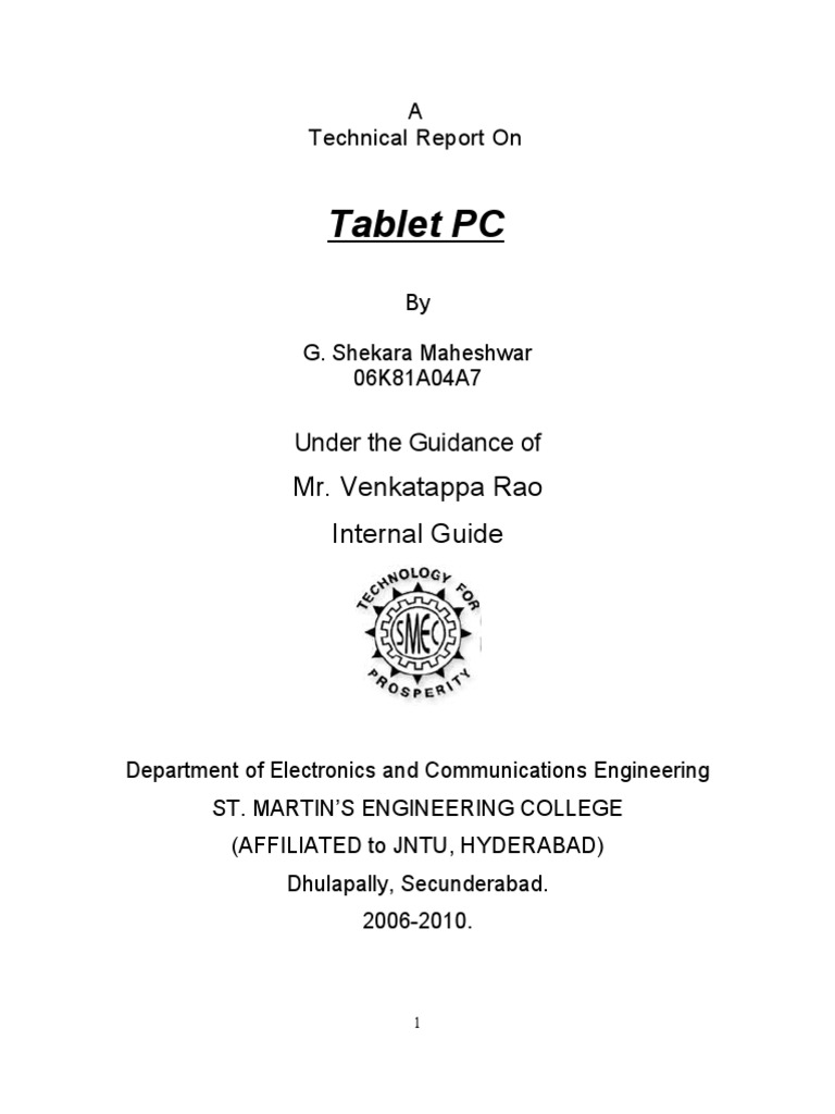 Technical Report on Tablet PCs | PDF | Touchscreen | Tablet Computer
