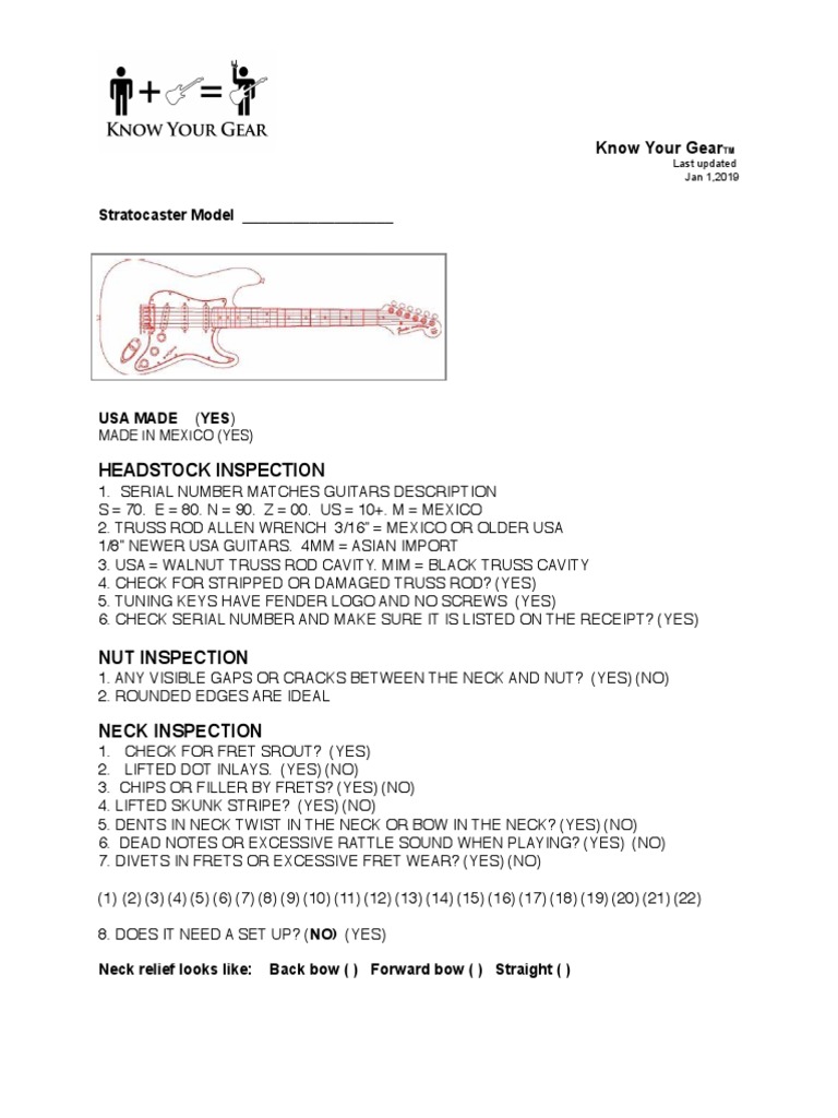 Strat Inspection Sheet | PDF | Guitars | Musical Instruments