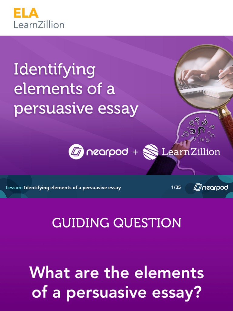 Identifying Elements of Persuasive Essay | PDF | Essays | Question