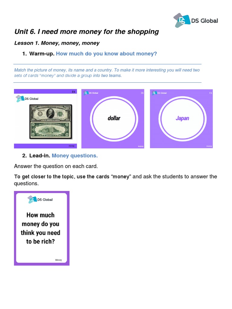 Unit 6. I Need More Money For The Shopping: How Much Do You Know About ...