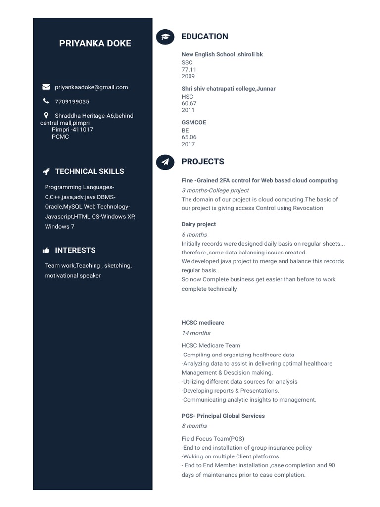 Priyanka Doke: Education | PDF | Java (Programming Language) | Software