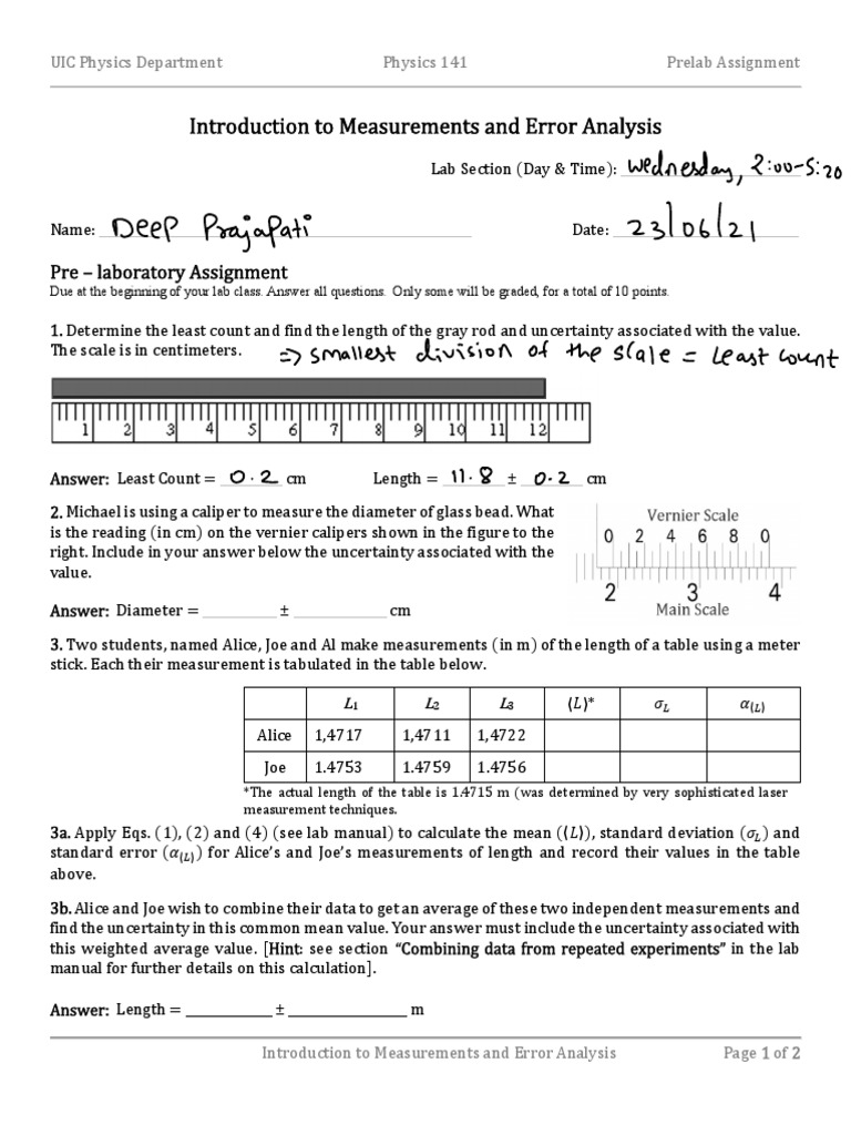 Prelab 1 Ques 4 Graph | PDF | Uncertainty | Measurement