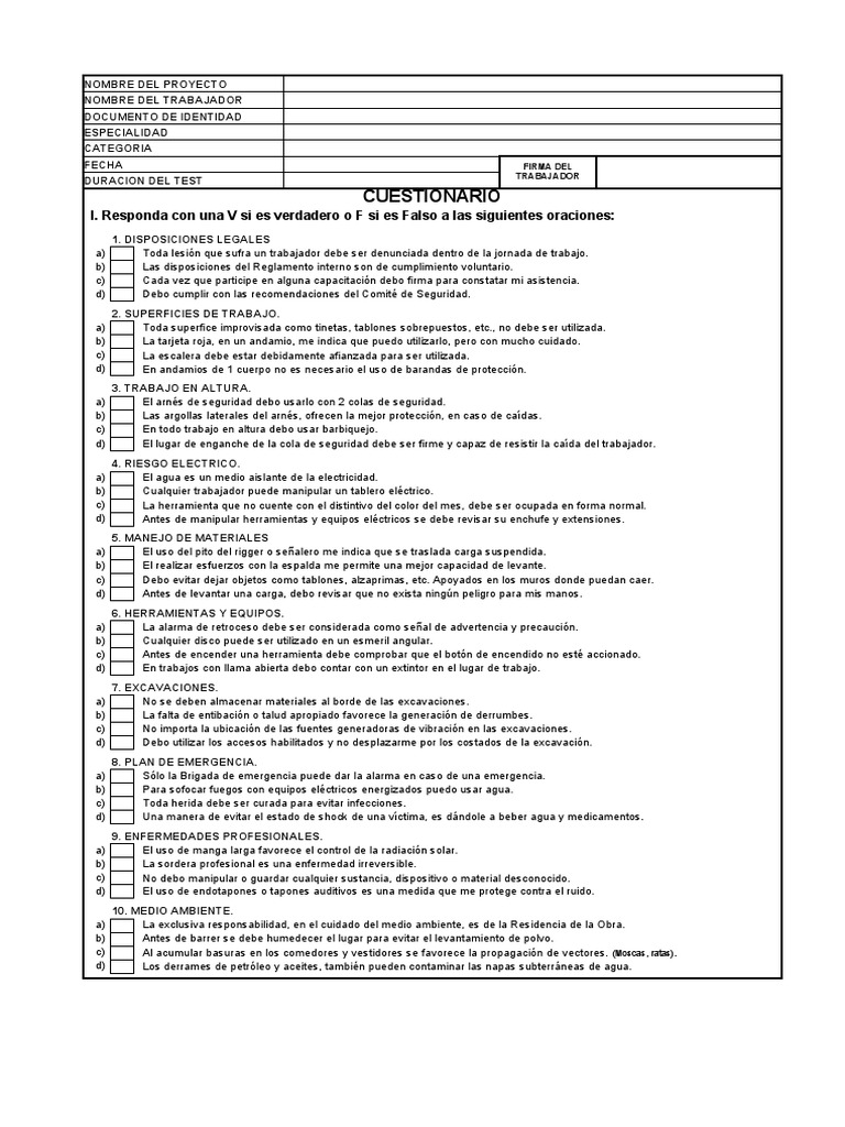Test Evaluacion de Charla de Induccion | PDF | Naturaleza | Bienestar Test Evaluacion de Charla de Induccion | PDF | Naturaleza | Bienestar