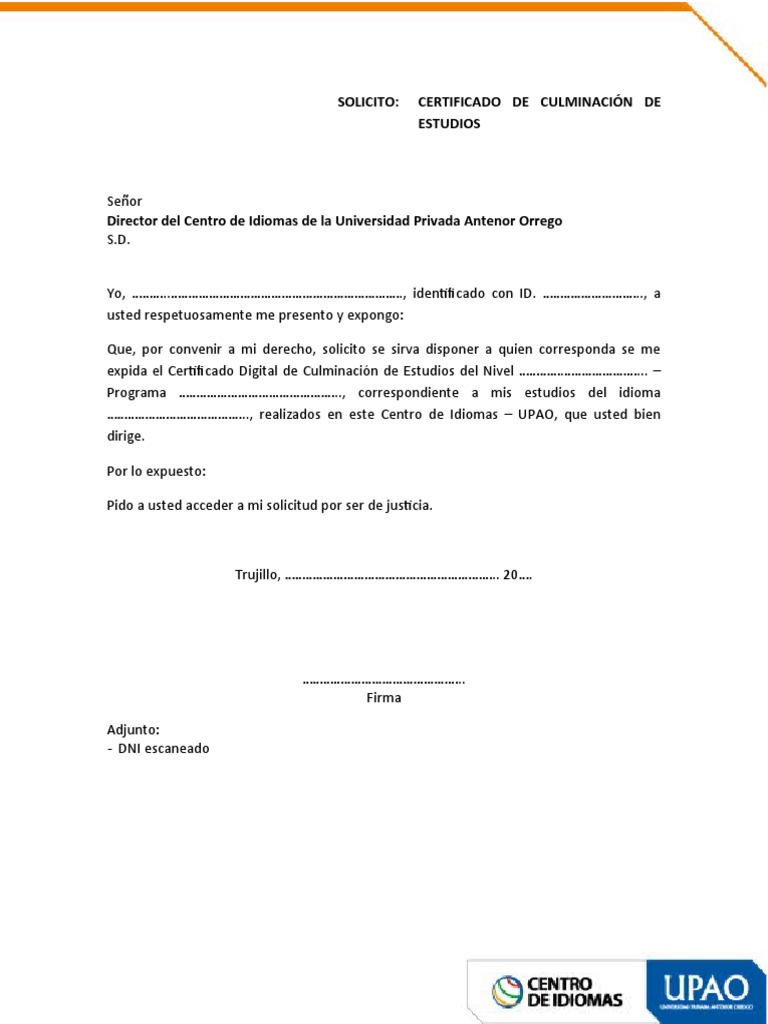 Solicitud de Certificado Por Culminacion de Estudios | PDF
