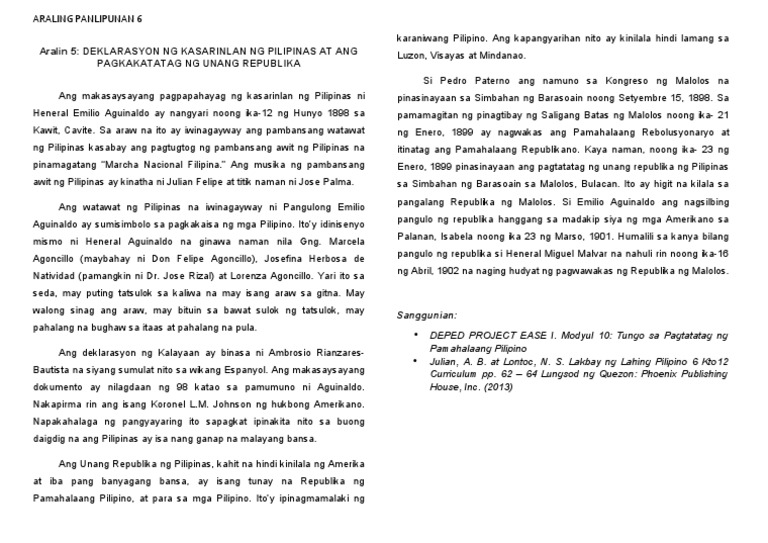 Q1W5 AP - Deklarasyon NG Kasarinlan | PDF