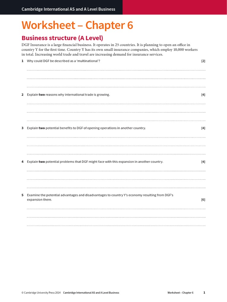 Worksheet - Chapter 6: Business Structure (A Level) | PDF | Finance ...