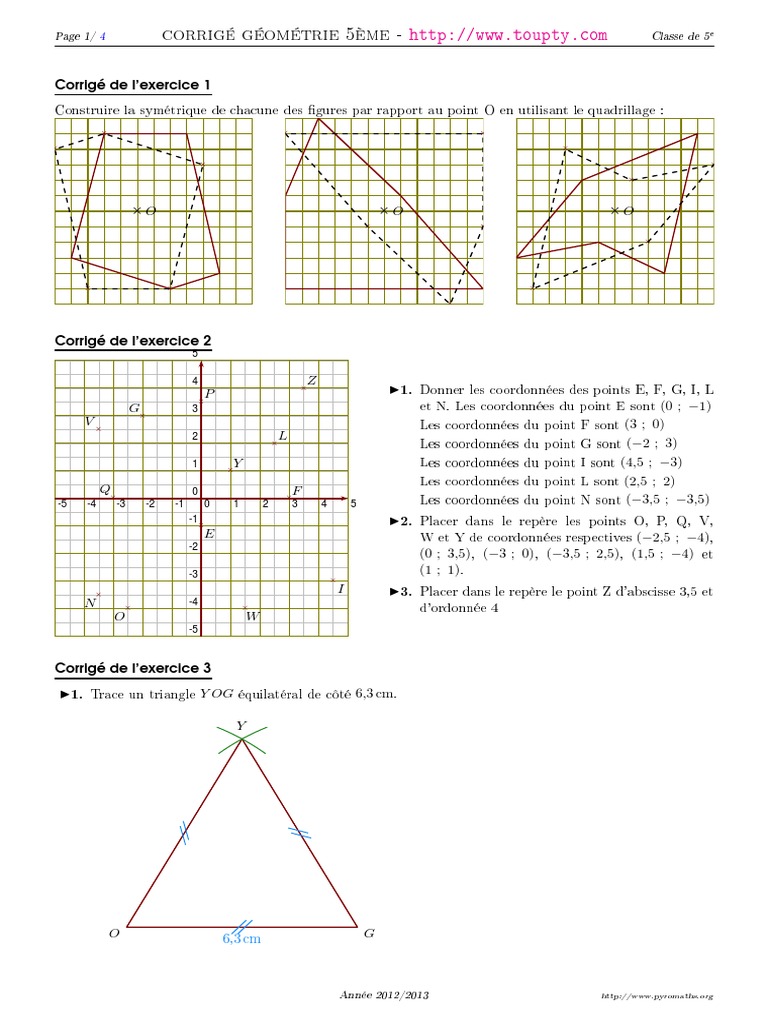 Exercices de géométrie 5ème corrigés | PDF | Géométrie euclidienne ...
