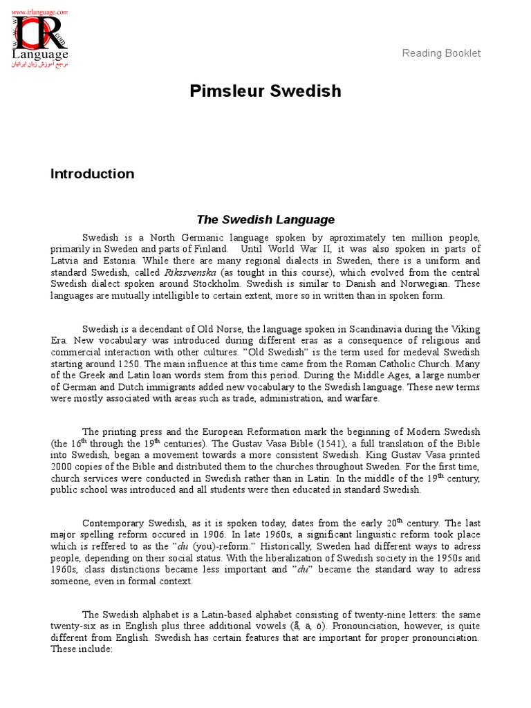 Pimsleur Swedish Language Overview | PDF | Syllable | Stress (Linguistics)