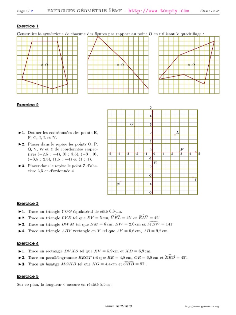Exercices de géométrie pour 5ème | PDF | Géométrie euclidienne | Géométrie