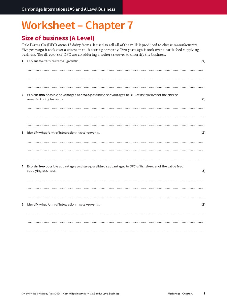 Worksheet - Chapter 7: Size of Business (A Level) | PDF | Business