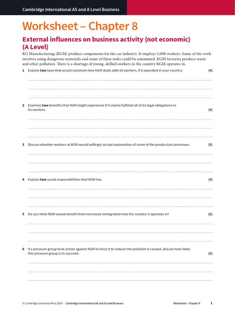Worksheet - Chapter 8: External Influences On Business Activity (Not ...