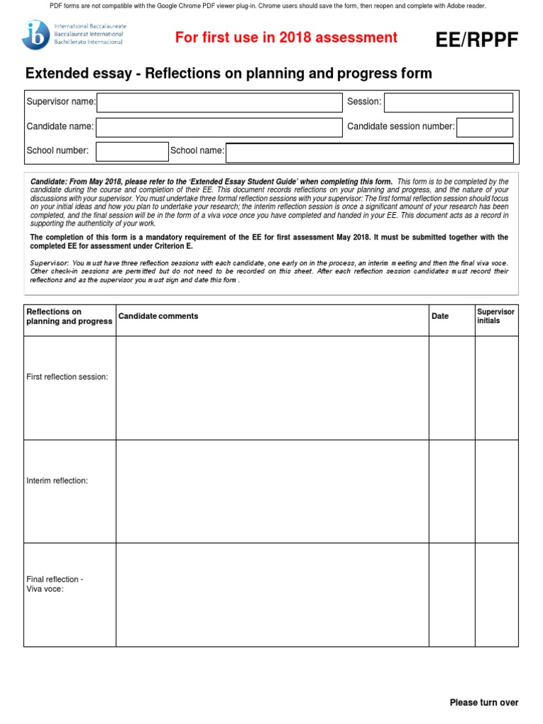 Ee/Rppf: Extended Essay - Reflections On Planning and Progress Form ...